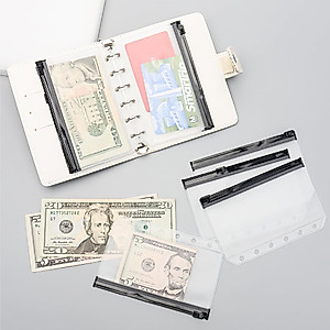 Mogoostry A7 Zipper Pockets 12PCS 6 Holes Binder Pockets Black Zipper Cash Envelopes Pocket A7 Loose-Leaf Zipper Binder Pouch Bag for 6-Ring Journal Budget Folder