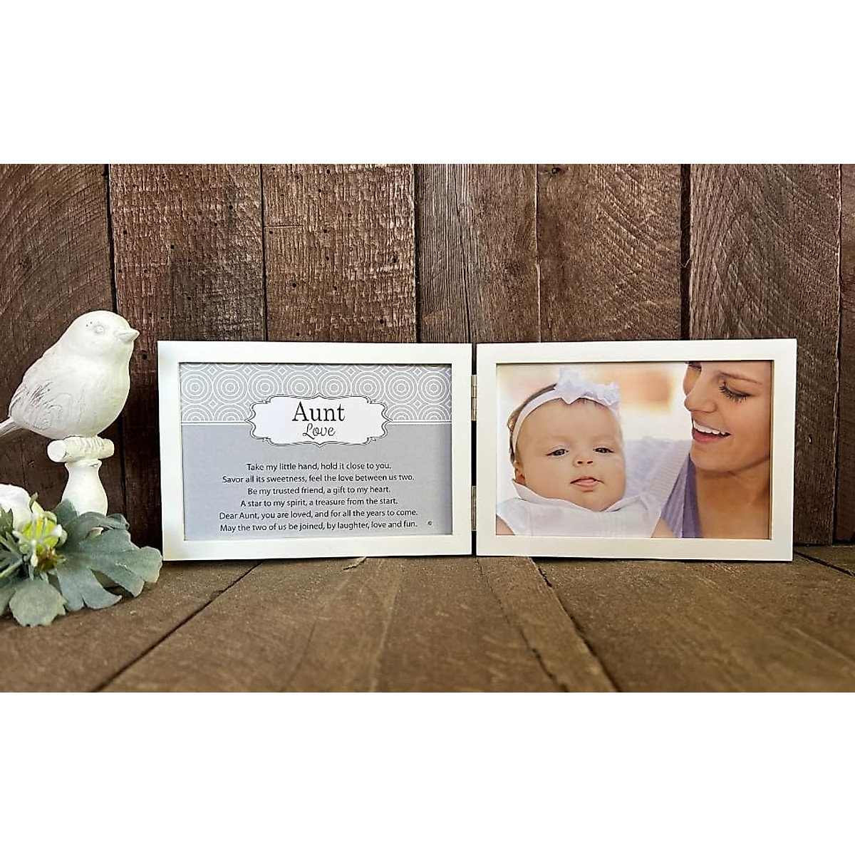 Aunt, You are Loved Poem White Double Hinged 4 x 6 Photo Frame with Ribbon