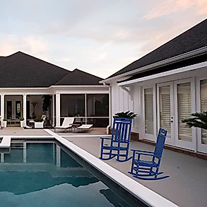 POLYDUN Patio Rocking Chairs, Poly Lumber Rocking Chairs for Outside with High Back, Wide Rocking Chair Outdoor, All-Weather Front Porch Rocker for Both Outdoor and Indoor, Navy Blue