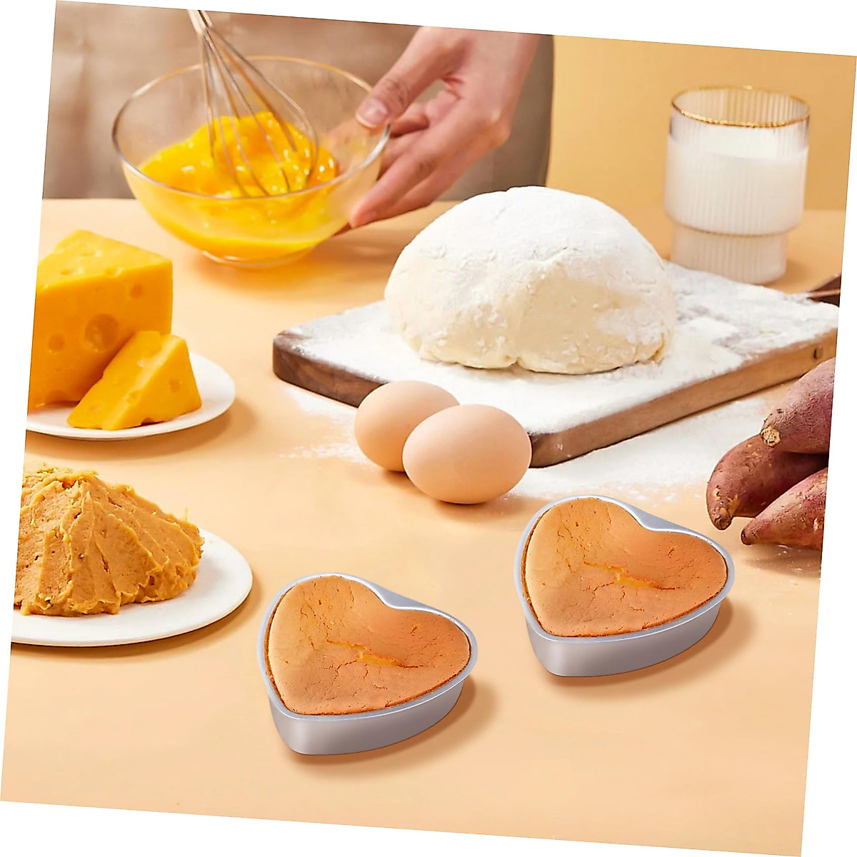 Luxshiny 5pcs Heart Cake Mold, Aluminum Heart Pans Heart Cake Pan Heart Shape Baking Pan for Cake Chocolate Dessert