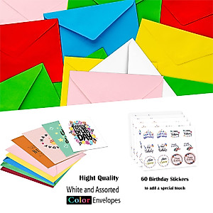 60 Unique Birthday Cards,Birthday Cards Bulk With Message Inside,5 x 7 inches Happy Birthday Cards Assortment,Assorted Birthday Cards With Envelopes and Stickers in Birthday Cards Bulk Boxed Set.