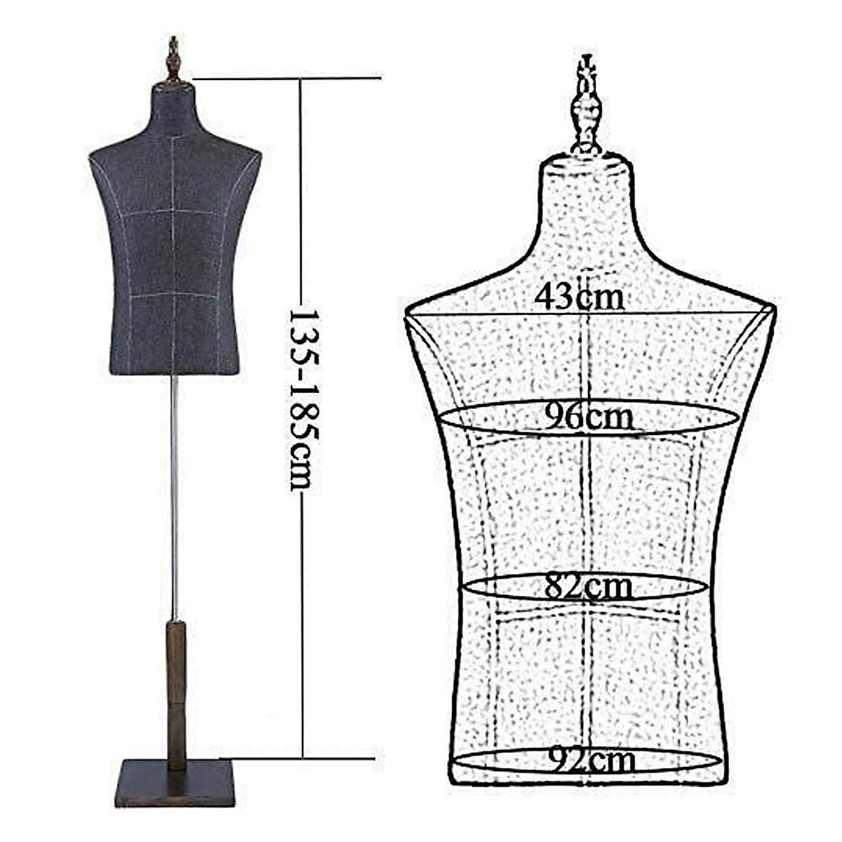 Mannequin Tailors Dummy Dressform Mannequin Dressmakers Male Tailors Dummy Torso Display for Dressmakers with Wood Tripod Base Dressform Mannequin