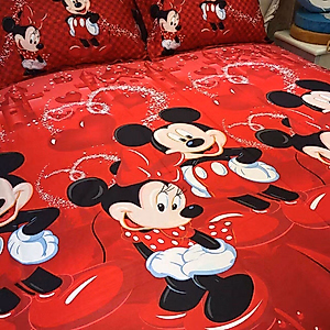Haru Homie 100% Cotton Kids Reversible Printing Mickey Mouse Couples Duvet Cover 2PCS Bedding Set with Zipper Closure, Twin(No Comforter)