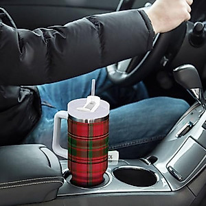 40 Oz Red Green Grid Tumbler Cups with Handle and Straw, Insulated Vacuum Tumbler
