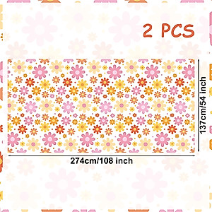 Augisteen Groovy Daisy Tablecloth Plastic Boho Flowers Table Covers Retro Hippies Flower Disposable Rectangle Tablecloths for 70s Boho Birthday Baby Shower Wedding Party 54 x 108 Inch, 2 PCS
