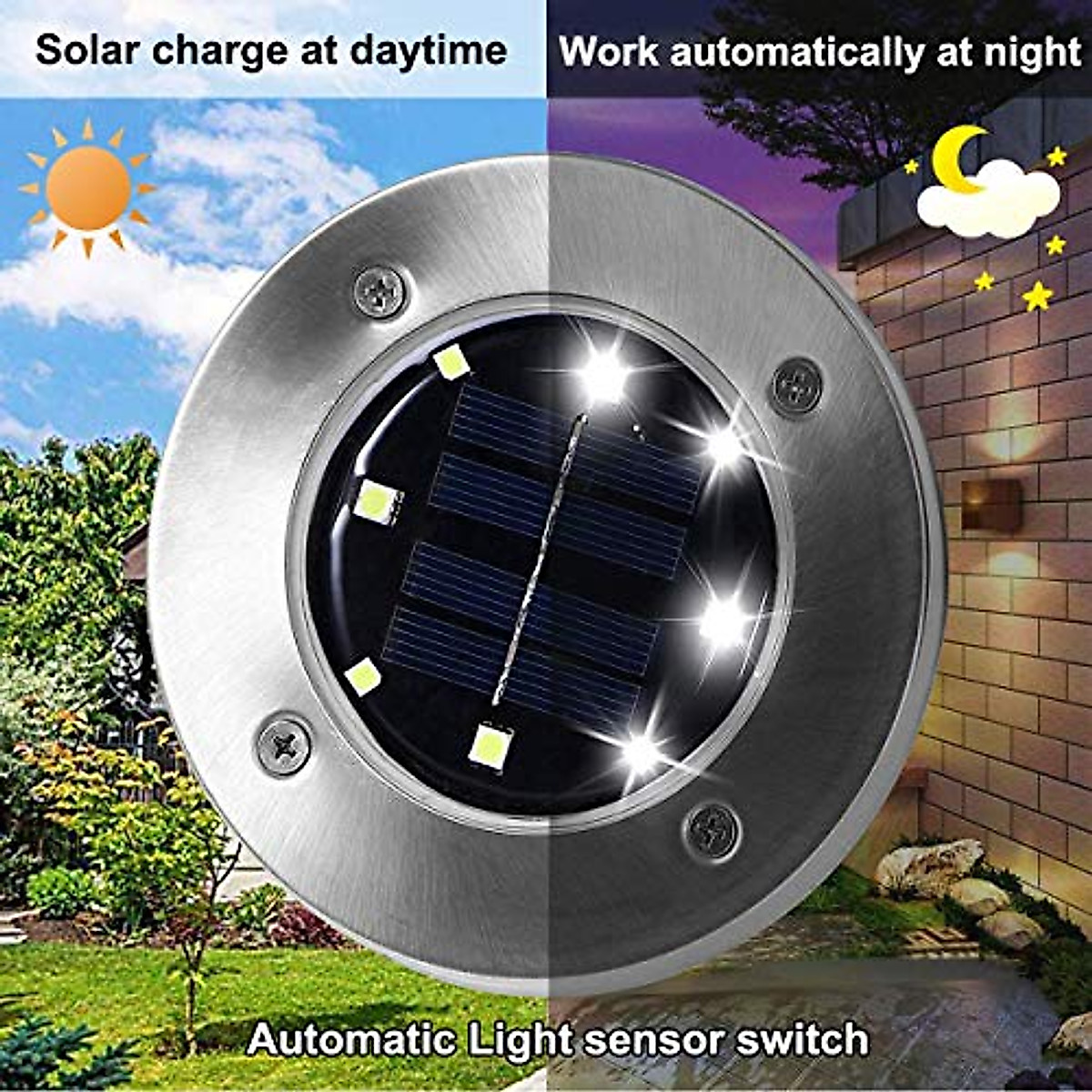 Solar Ground Lights, Upgraded Outdoor Garden Waterproof Bright in-Ground Lights for Lawn Pathway Yard Driveway, producing More Light with 8 Led Warm White Lights