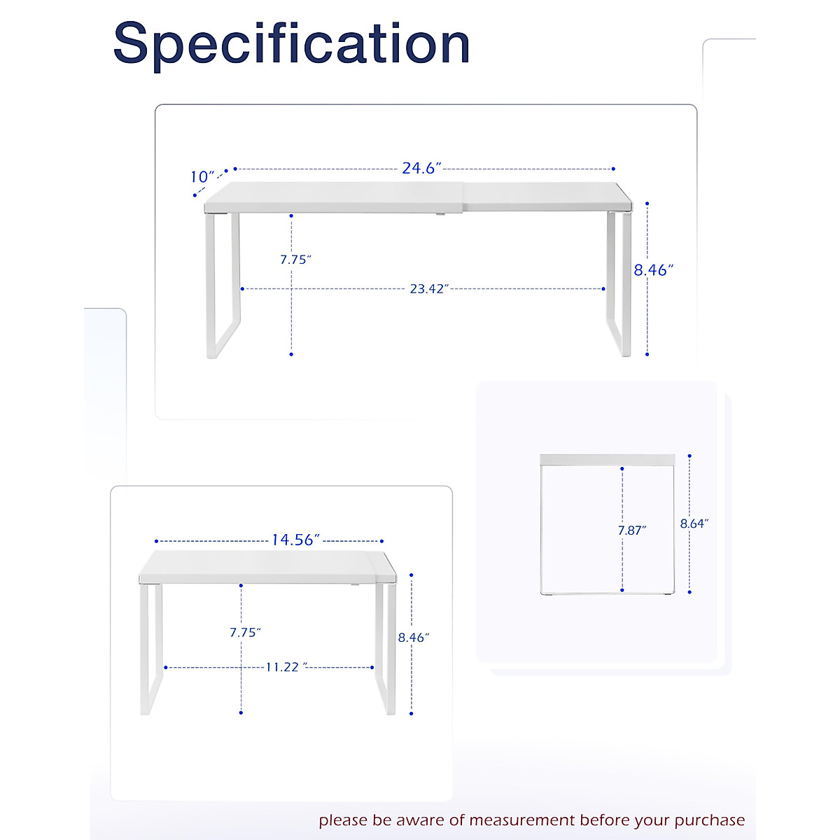 Nxconsu Cabinet Shelf Expandable Organizer Riser Rack for Kitchen Pantry Cupboard Under Sink Countertop Home Organization Extra Storage Space Saver Heavy Duty Metal Edgeless Design White Large