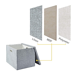 AlphaHome Large Storage Bins with Lids [2 Pack], Foldable Linen Fabric Large Storage Baskets for Organising Clothes and Toys(Glaucous Grey, Large - 15.4 x 10.6 x 9.8)…