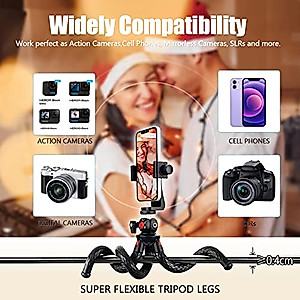 Phone Tripod, Lammcou 3 in 1 Flexible Tripod for Camera, Cell Phone, Universal 360 Degree Rotation Phone Holder with Tilt Ballhead for Video Recording, Vlogging, Live Streaming (Black)