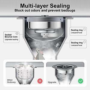 XLMSPORTS 3 in 1 Kitchen Sink Drain Strainer and Stopper Combo, 304 Stainless Steel Pop-up Kitchen Drain Stopper with Strainer Basket, Fast Drainage Kitchen Sink Plug for Standard 3-1/2 Inch Drain