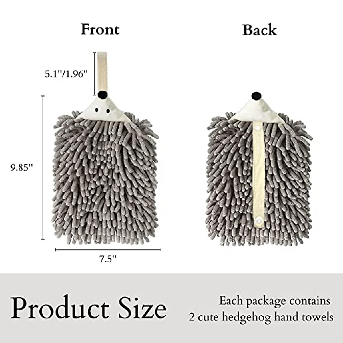 2 Packs Chenille Hand Towels, Cute Hedgehog Style Hand Drying Towels, Water Absorption, Bathroom Kitchen Home Cleaning Tool with Hanging Loop