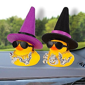 MuMyer Car Rubber Duck Ornaments Halloween Duck Car Dashboard Decorations with Mini Witch Hat Sunglasses Necklace Halloween Accessories for Halloween Themed Gifts