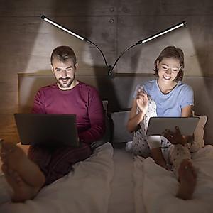 Clip on Lamp, Dual Head Bright Eye-Care 3 Color Mode Desk Lamp with Clamp, 5 Level Dimmer Clip on Light, 360 °Adjustable Clip on Desk Lamp for Reading, Working, Bedroom, Music Stand
