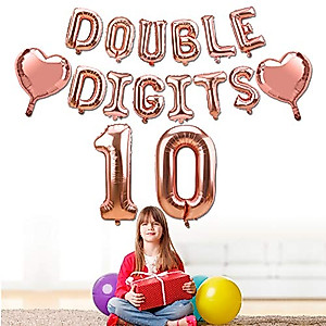 Luxiocio Double Digits Birthday Decorations, Happy 10th Birthday Balloons Banner for Girls, Rose Gold Double Digits 10 Year Old Birthday Party Supplies
