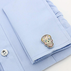 iGame Day Of The Dead Cuff Links Muti-color Brass Material Sugar Skull Design Cufflinks with Gift Box