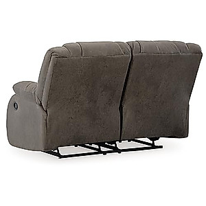 Signature Design by Ashley First Base Contemporary Faux Leather Manual Reclining Loveseat, Gray