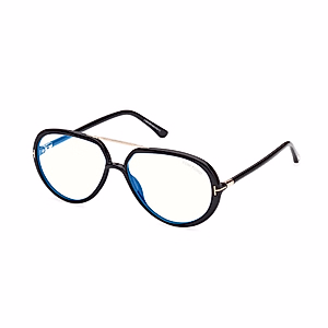 Eyeglasses Tom Ford FT 5838 -B 001 Shiny Black,"t" Logo/Blue Block Lenses