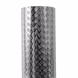 Industrial Utility Diamond Plate Metallic Chrome Finish Vinyl Wrap Silver 17.8 Inches x 6.5 Feet Sheet Adhesive Roll for Shelves Walls Flooring