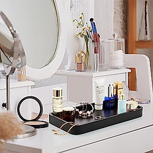 ALELION 10" Bathroom Vanity Tray for Counter - Wood Tray for Dresser Tops Perfume Jewelry Candle Key Catchall - Black Kitchen Countertop Organizer for Soap Dispenser and Sponge Holder