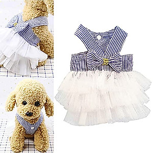 Dog Clothes for Small Dogs Girl Princess Dog Striped Clothes Stripe Dress Bubble Dresses Dog Princess Mesh for Dog Dress Skirt Lace Puppy Leopard Vest for Dogs