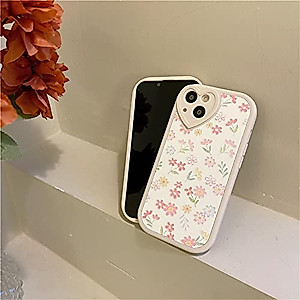 Ownest Compatible for iPhone 13 Case with Cute Flowers Floral Pattern for Women Girls Soft Silicone Love Lens Protection Case for iPhone 13 [Not Fit iPhone 13 Pro]-White