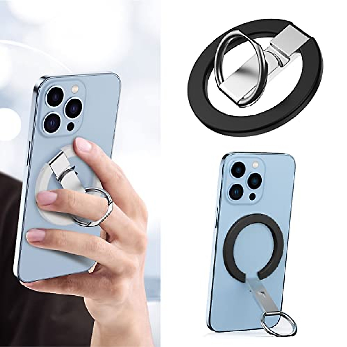 ZAIWAN Magnetic Phone Grip for Magsafe, Magnetic Phone Ring Holder Phone Stand, Adjustable Kickstand for iPhone 14 13 12 Pro Max Plus Mini Mag Safe Accessories, Black