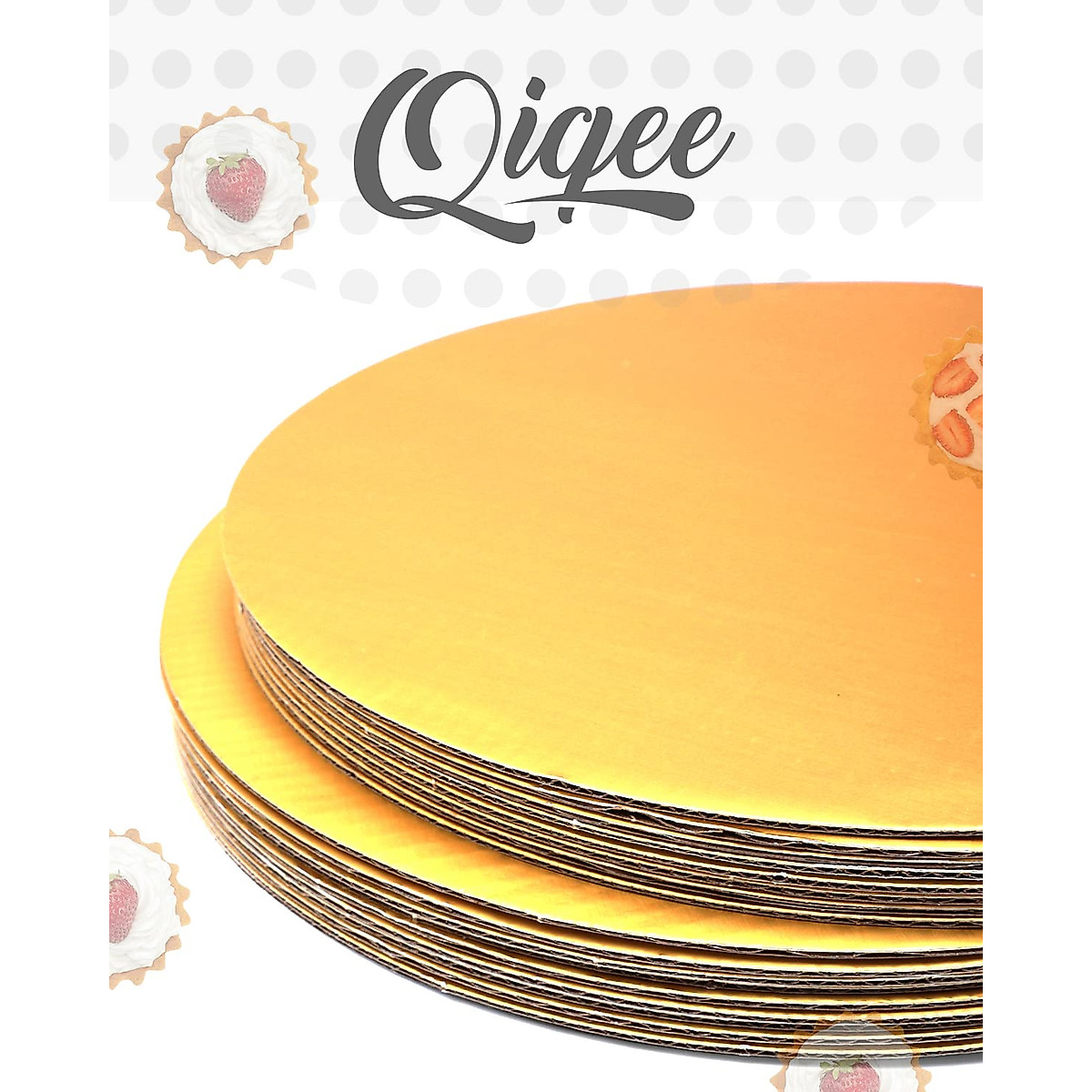 qiqee 6 Inch Gold Cake Boards Round 40-Packs Circles Rounds Base Food-Grade Cardboard Cake Plate(Thinner But Stronger)