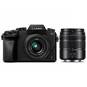 Panasonic Lumix DMC-G7 Mirrorless Camera with Lumix G Vario 14-42mm and 45-150mm Lenses Lens, Black - Bundle with Camera Case, 32GB SDHC Card, 46mm/52mm UV Filters, Pc Software Pack and More