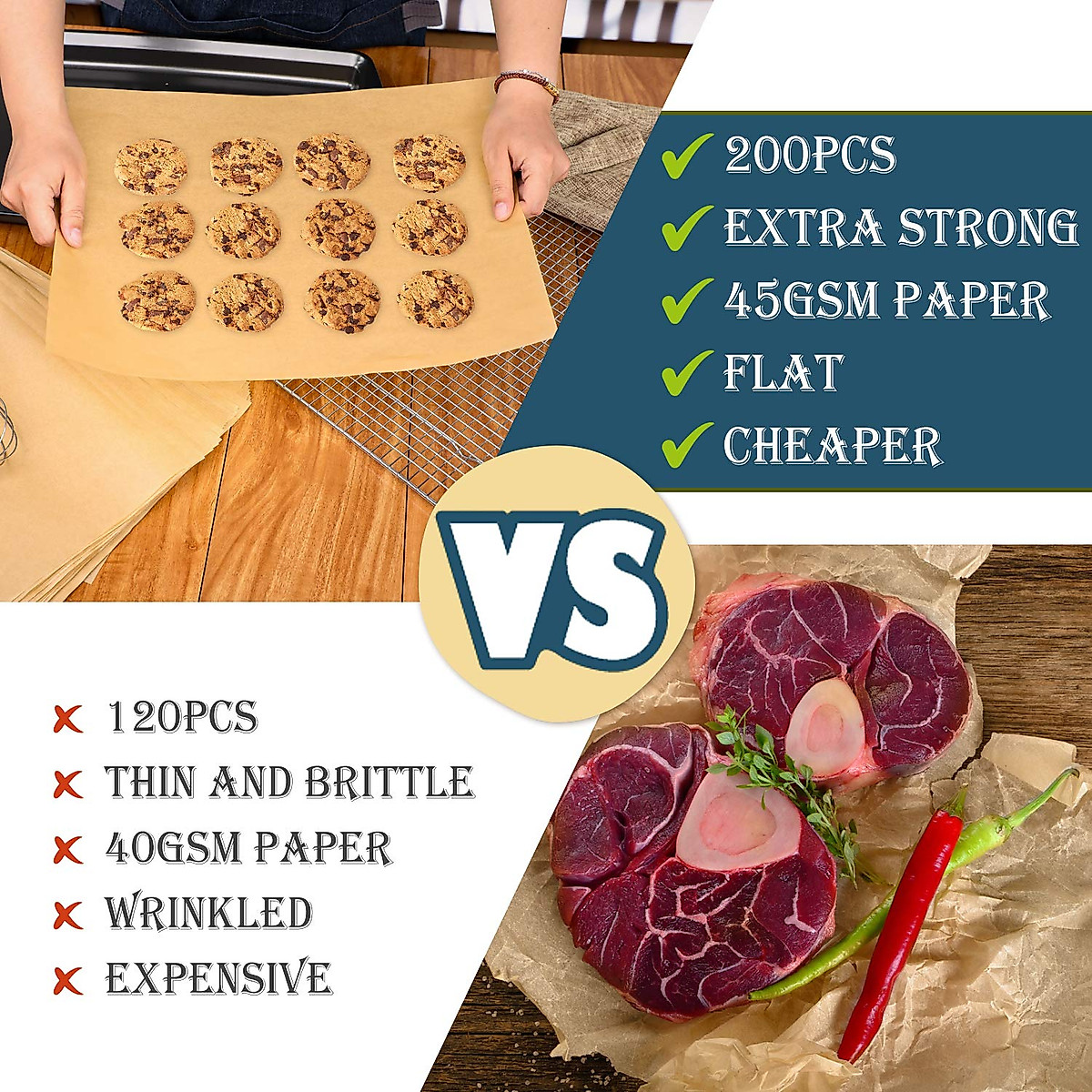 Hiware 200 Pieces Parchment Paper Baking Sheets 9x13 Inches, Precut Non-Stick Parchment Paper for Baking, Cooking, Grilling, Frying and Steaming - Unbleached, Fit for Quarter Sheet Pans