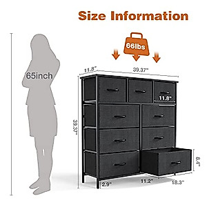 Sweetcrispy Dresser, Dresser for Bedroom, Tall Dresser with 9 Drawer Organizer Storage Drawers Fabric Storage Tower Double Dresser, Chest of Drawers with Fabric, Wood Top for Bedroom, Entryway