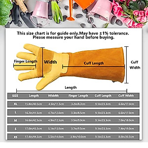 PROQUNQI Long Sleeve Gardening Gloves for Women & Men Thorn Proof Leather Rose Pruning Gloves with Adjustable Gauntlet Cuff (LARGE,YELLOW)