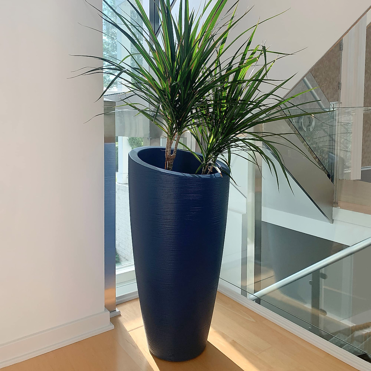 Mayne Inc. Modesto 32in Tall Planter - Neptune Blue - 16in L x 16in W x 32in H - 6 Gallons of Soil Capacity (8880-NB)