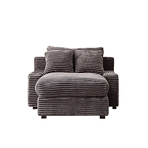 Polibi Modern Single Sofa Couch,Corduroy Upholstery Sleeper Sofa Bed Daybed Lounge with Square Armrests and Removable Cushioned Backrests for Living Room,Grey