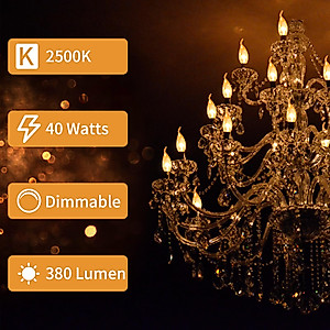 COLWATT 12-Pack E12 Candle Light Bulbs 40W Warm White 2500K, 380 Lumen Dimmable Chandelier Light Bulbs for Ceiling Fan, Pendants or Outdoor, CA10 Clear Candelabra Base Bulbs
