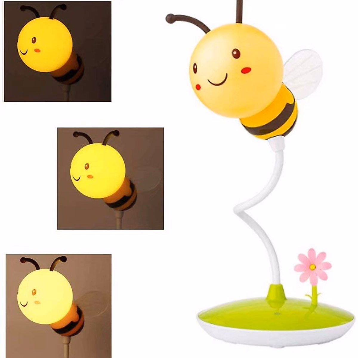 AVEKI Cute Bumblebee LED Desk Lamp Touch Control Dimming 3 Brightness and 360°Flexible Gooseneck Eye-Care USB Rechargeable Lamp for Teens