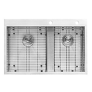 Ruvati 33-inch Drop-in Low Platform-Divide Zero Radius 60/40 Double Bowl 16 Gauge Topmount Kitchen Sink - RVH8059