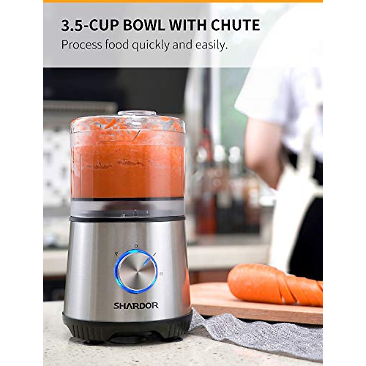 SHARDOR 3.5-Cup Food Processor Vegetable Chopper for Chopping, Pureeing, Mixing, Shredding and Slicing, 350 Watts with 2 Speeds Plus Pulse, Silver