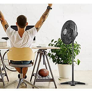 Air Monster 16" Stand Fan with Plastic Grill, Oscillating Pedestal Fan, 3 Speed, Adjustable Height and Angle, Indoor Home and Office use, Black Stand Up Fan