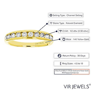 VIR JEWELS 1/2 carat (ctw) Diamond Wedding Anniversary Band for Women, Half Eternity Round Diamond Comfort Fit Engagement Ring 14K Yellow Gold Channel Set 0.50 cttw, Size 9