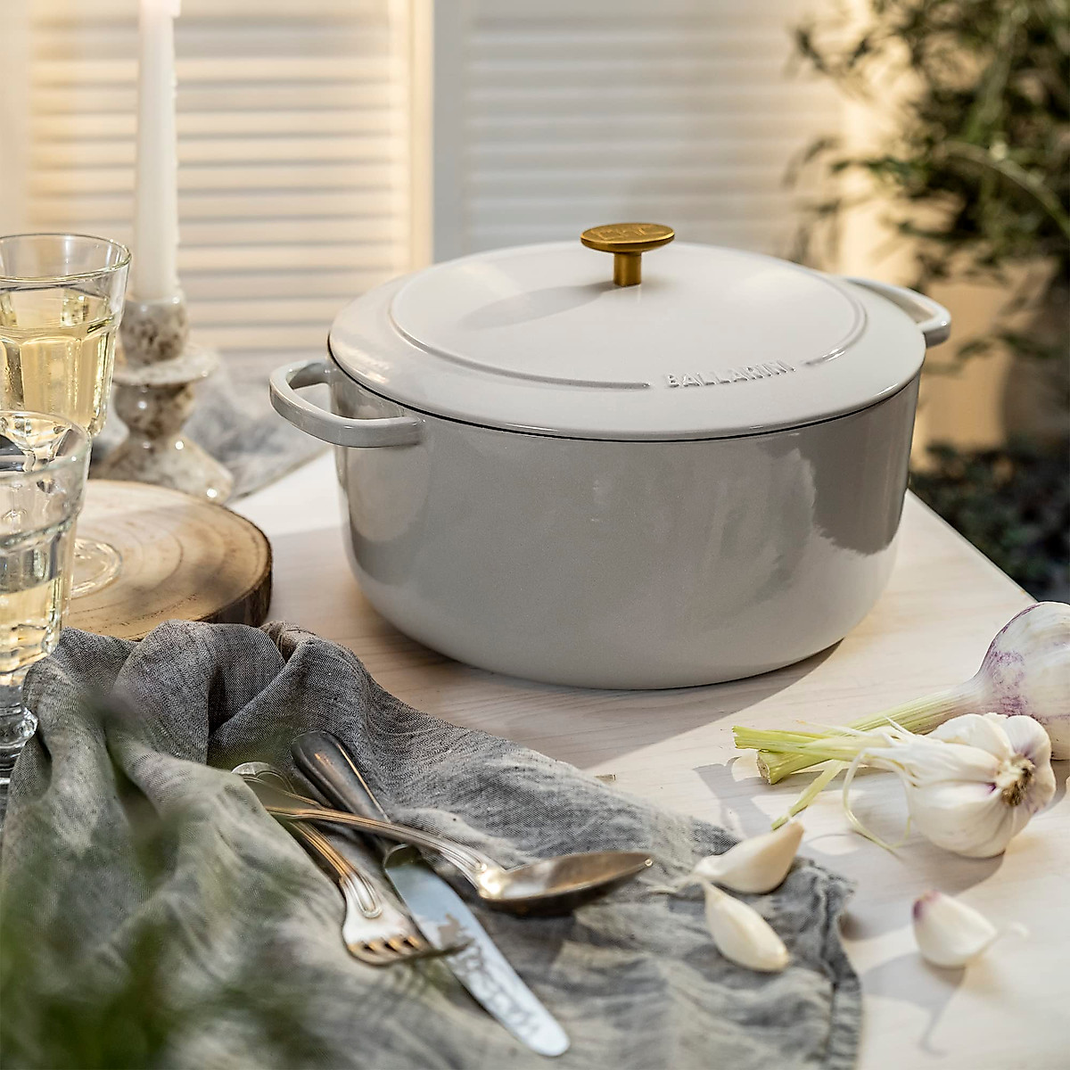 BALLARINI Bellamonte Cast Iron 7.6-qt Round Dutch Oven - Crema White