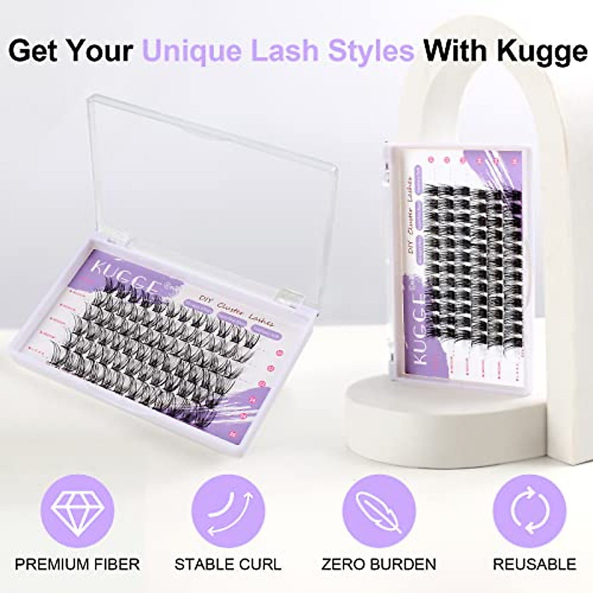Kugge Cluster Lashes DIY Eyelash Extensions, 240Pcs D Curl Cluster Eyelashes, 8-16mm Mixed Length Individual Lashes Cluster, 3D Effect Natural Wispy Lash Extensions at Home (20D+The Devil)