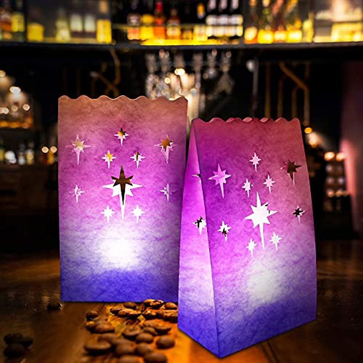 70PCS White Luminary Bags Fireworks Cutout Flame Resistant Halloween Candle Bags Paper Lantern Bags for Christmas Weddings Birthday Party Thanksgiving Decoration Use with Tealights