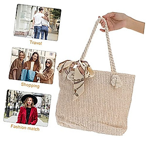 COLLBATH Bag bag Large for Weave Bag Travel Hand-woven Female Girls Holiday Women Fashion Straw Woman Simple Handbag Hand Beach Party Trendy Bow Bohemia Woven Shoulder Capacity