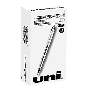 uniball Vision Elite Rollerball Pens with 0.8mm Bold Point, Black, 12 Count