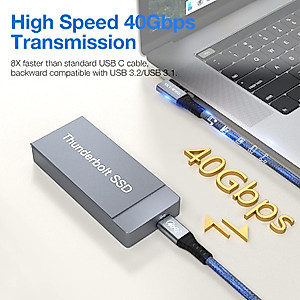 Right Angle USB4 Cable 6FT, 40Gbps Transfer & 100W Charging 90 Degree USB 4.0 Cord, Support 8K/6K@60Hz or Dual 4K Video Cable for Thunderbolt 3/4, iMac, MacBook, External SSD, eGPU, Dell/HP Dock