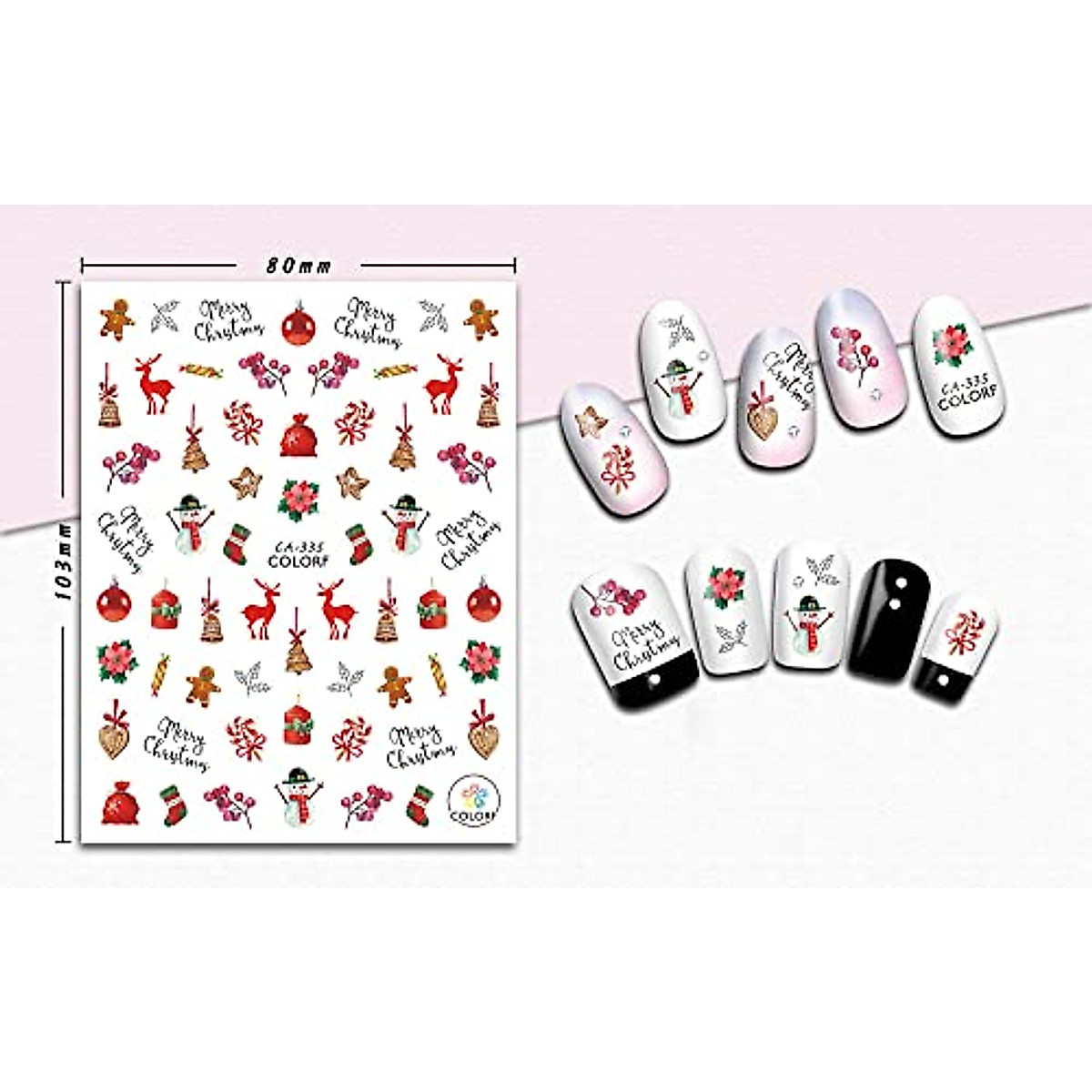 Christmas Nail Stickers, 8 Sheets Christmas Nail Art Decals Snowflakes Snowman Santa Claus Reindeer Christmas Tree Bell Xmas Nail Design 3D Self-Adhesive Holographic Winter Nail Decals for Women Girls