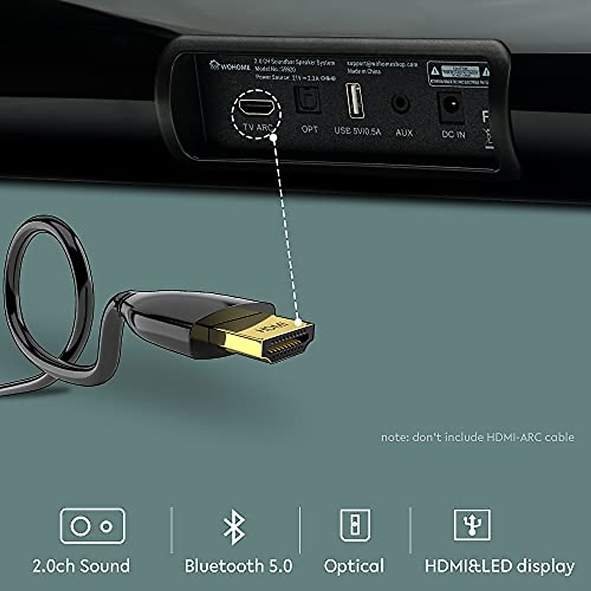 Wohome Sound Bar, 38 Inch 100W Soundbar for TV with 6 Speakers, LED Display, HDMI-ARC, Bluetooth 5.0, Optical, AUX, USB Input, 110 dB 3D Surround Sound Home Theater Audio TV Speakers Systems S9920