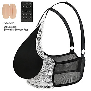 Vollence See Through Mastectomy Bra Silicone Breast Forms Pocket Bra Fake Prosthesis Crossdresser Black