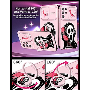 Goocrux (2in1 for Samsung Galaxy S21 Ultra Case Skull Skeleton Women Girls Cute Girly Phone Cover Cool Funny Goth Design with Slide Camera Cover+Ring Holder Teen Cases for S21 Ultra 6.8''