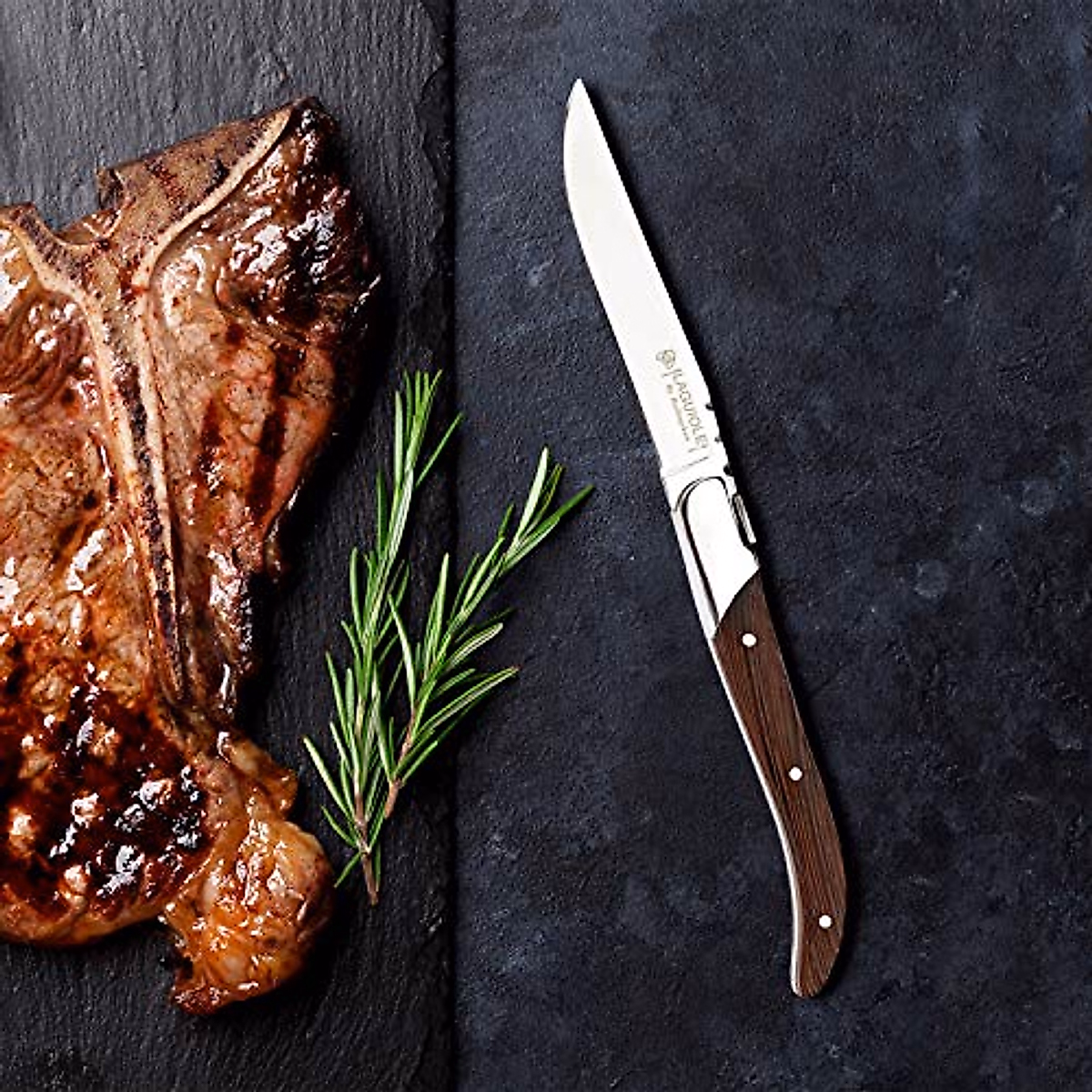 Steak Knives Set of 6, Hailingshan Stainless Steel Straight Blade Premium Gift Boxed Dishwasher Safe Polished Sharp Table Dinner Cutlery Flatware Laguiole Steak Knives 22cm 6 Pieces-Wenge Wood Handle